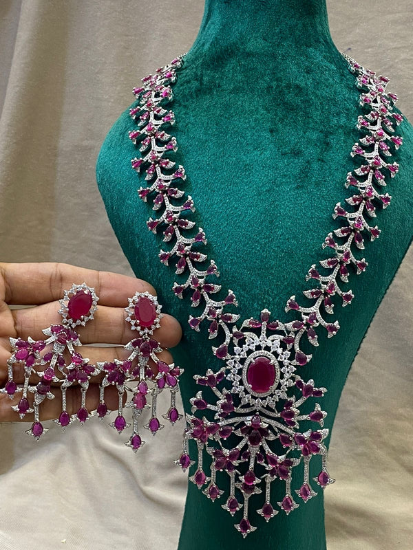 *Silver Polished Zircon Big Mala Set with Real Stones* – Noor's ...